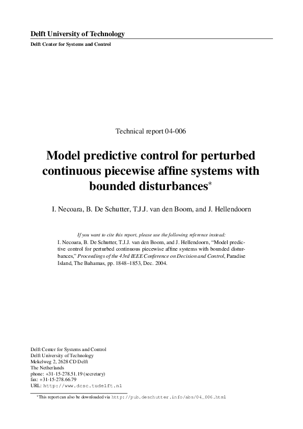 Pdf Model Predictive Control For Perturbed Continuous Piecewise