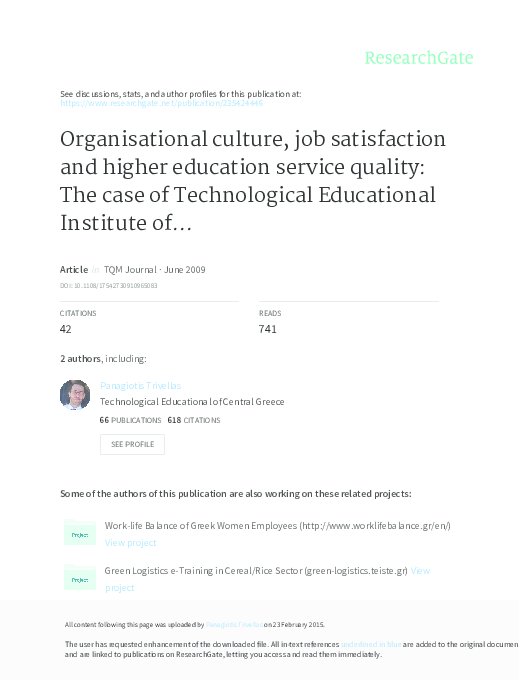 (PDF) Organisational culture, job satisfaction and higher education ...