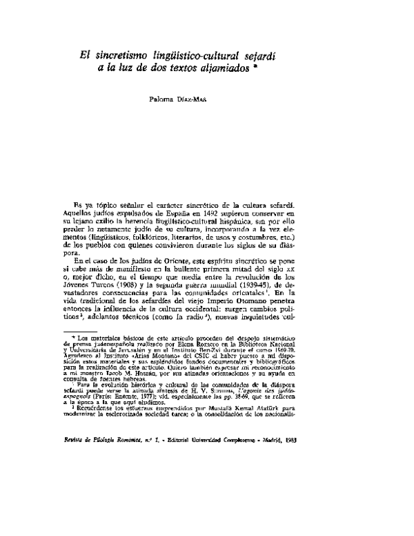 (PDF) El sincretismo lingüístico-cultural sefardí a la luz de dos ...