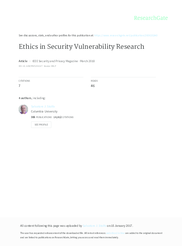(PDF) Ethics in security vulnerability research