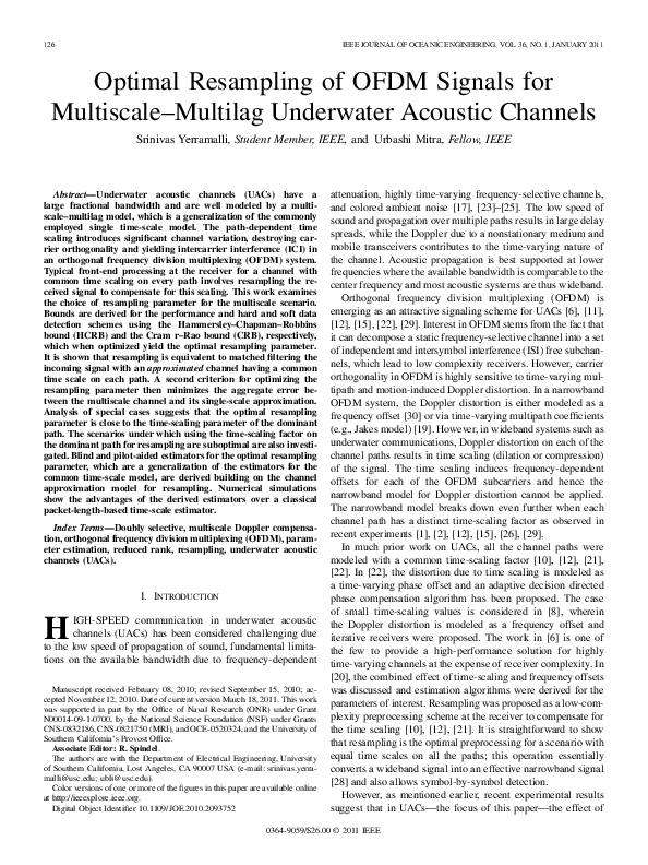 (PDF) Optimal Resampling of OFDM Signals for Multiscale Multilag Underwater Acoustic Channels
