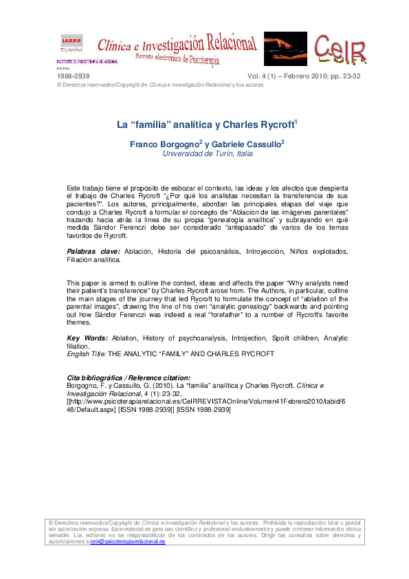 (PDF) La familia analítica y Charles Rycroft