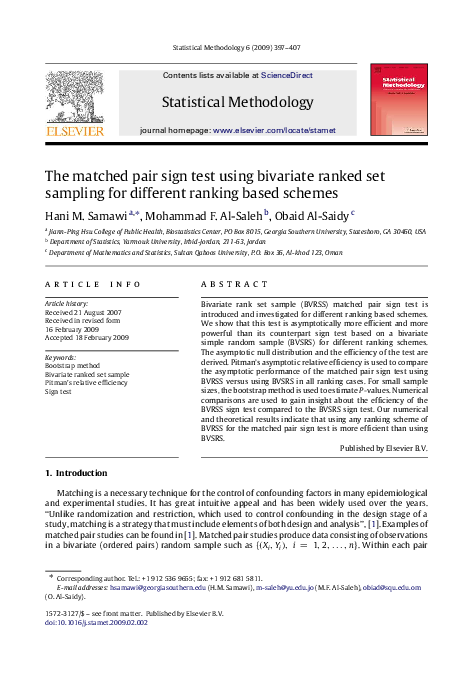 Pdf The Matched Pair Sign Test Using Bivariate Ranked Set Sampling For Different Ranking Based