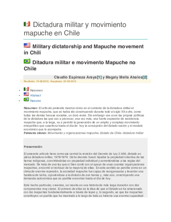 (PDF) Dictadura militar y movimiento mapuche en Chile - Military ...