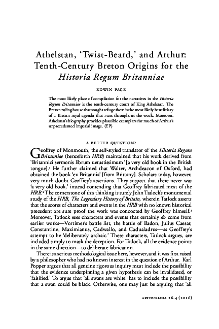 (PDF) Athelstan, ‘Twist-Beard,’ and Arthur: Tenth-Century Breton ...