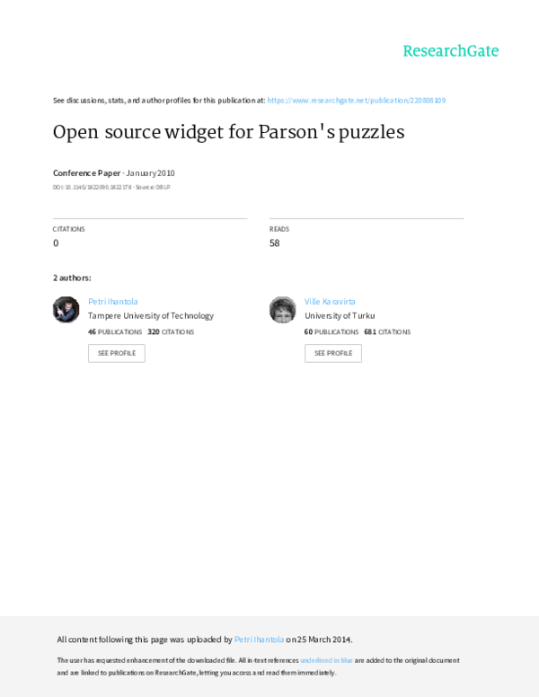 (PDF) Open source widget for parson's puzzles