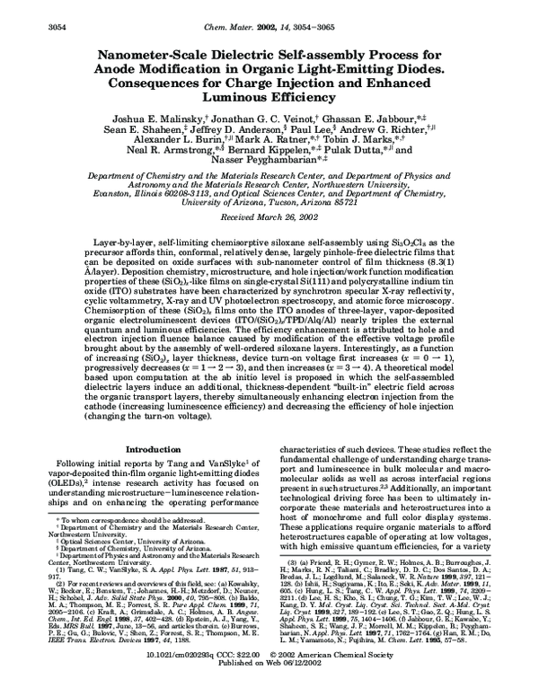 Pdf Dielectric Self Assembly For Oled Anode Modifications