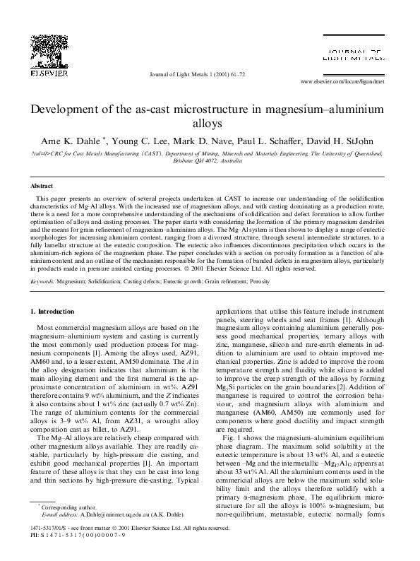 (PDF) Development of the as-cast microstructure in magnesium-aluminium ...