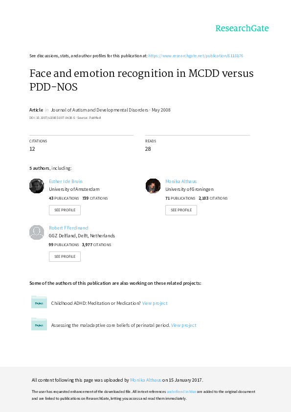 (PDF) Face and emotion recognition in MCDD versus PDD-NOS