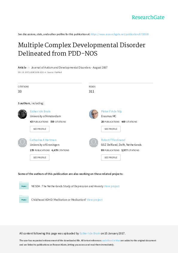 (PDF) Multiple complex developmental disorder delineated from PDD-NOS