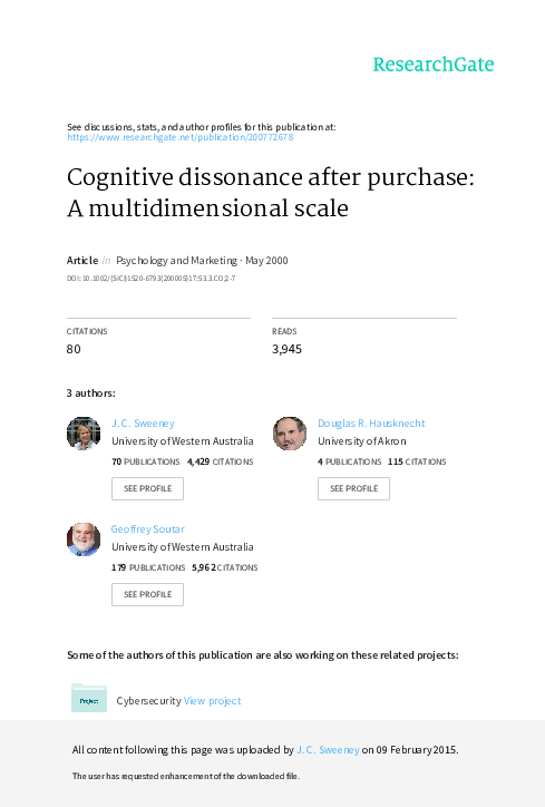 (PDF) Cognitive dissonance after purchase: A multidimensional scale