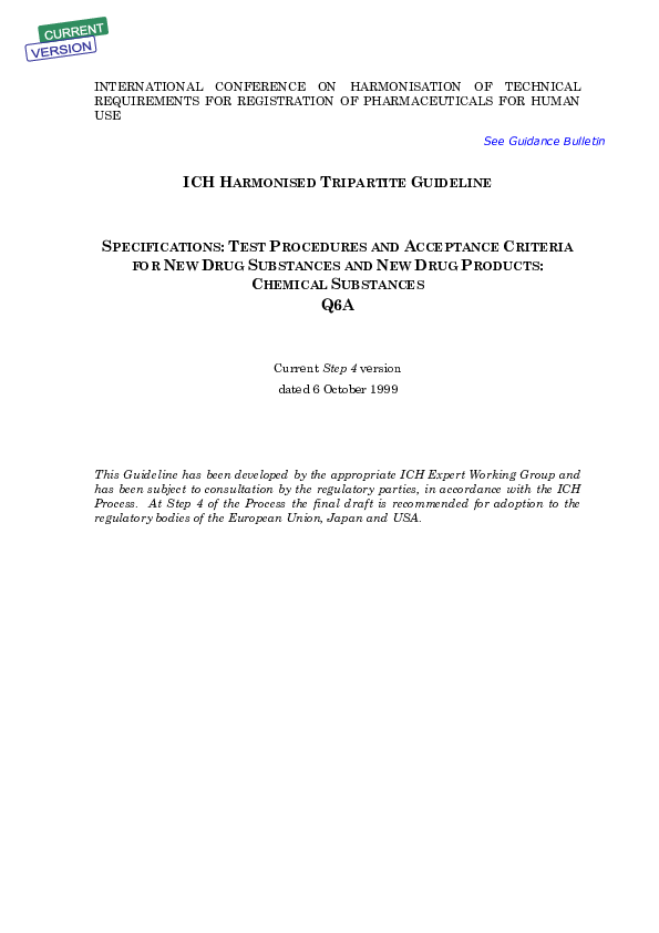 (PDF) ICH HARMONISED TRIPARTITE GUIDELINE SPECIFICATIONS: TEST ...