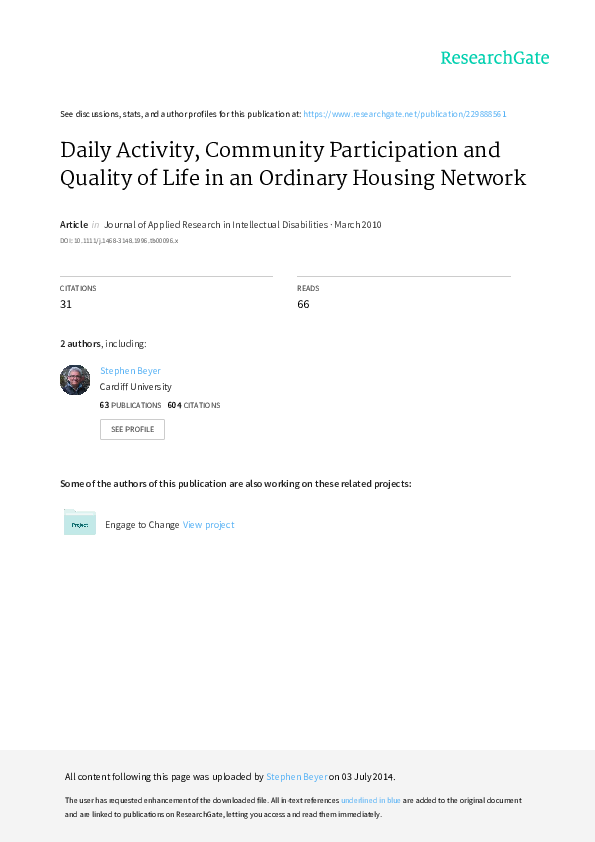 (PDF) Daily activity, community participation and quality of life in an ...