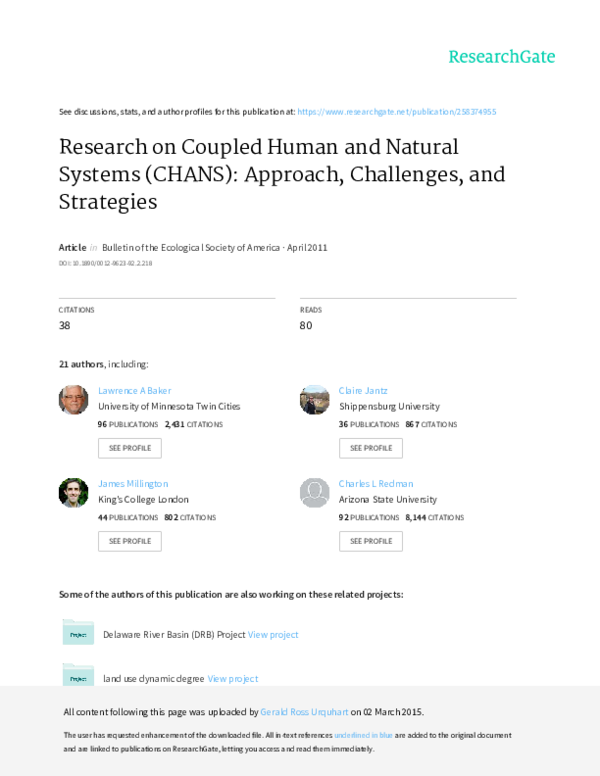 (PDF) Research on Coupled Human and Natural Systems (CHANS): Approach ...