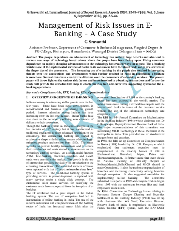 (PDF) Management of Risk Issues in E- Banking – A Case Study