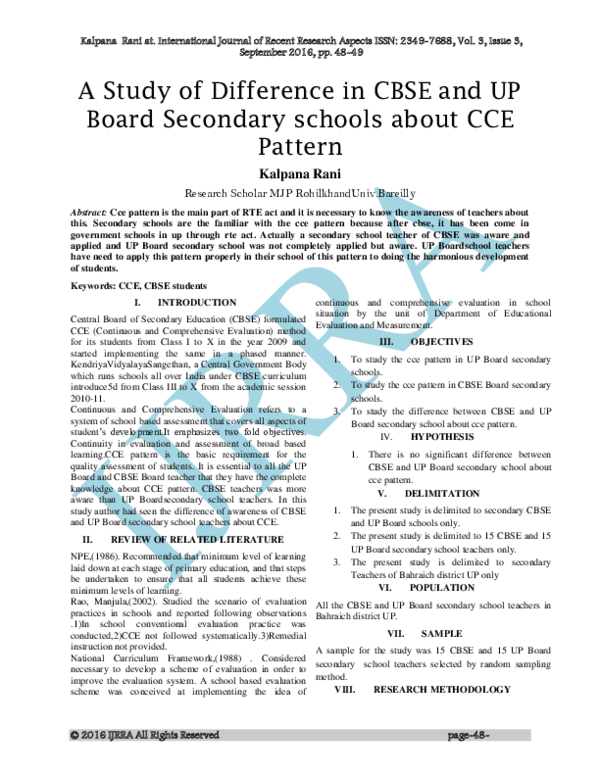 (PDF) A Study of Difference in CBSE and UP Board Secondary schools ...