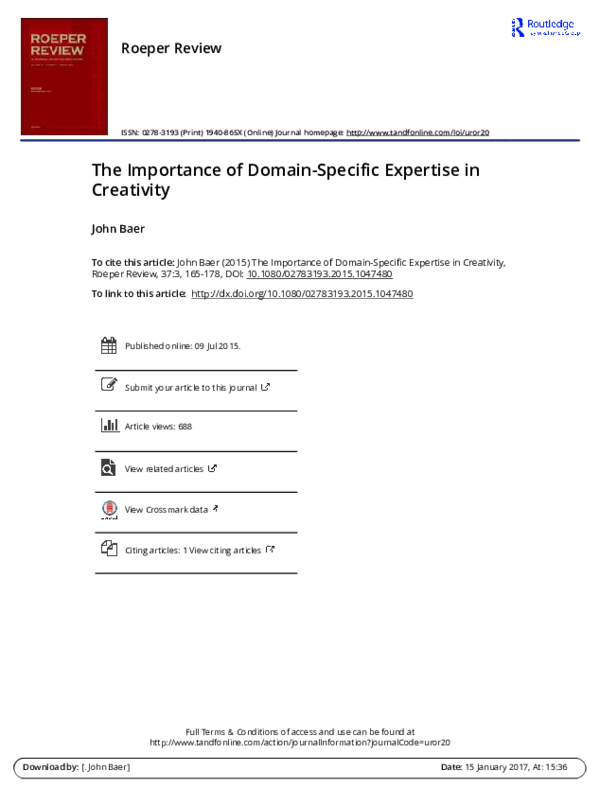 (PDF) The Importance of Domain-Specific Expertise in Creativity