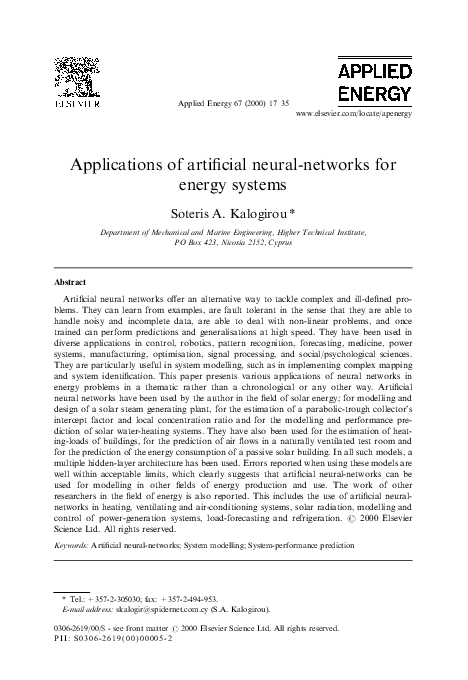 (PDF) Applications of artificial neural-networks for energy systems