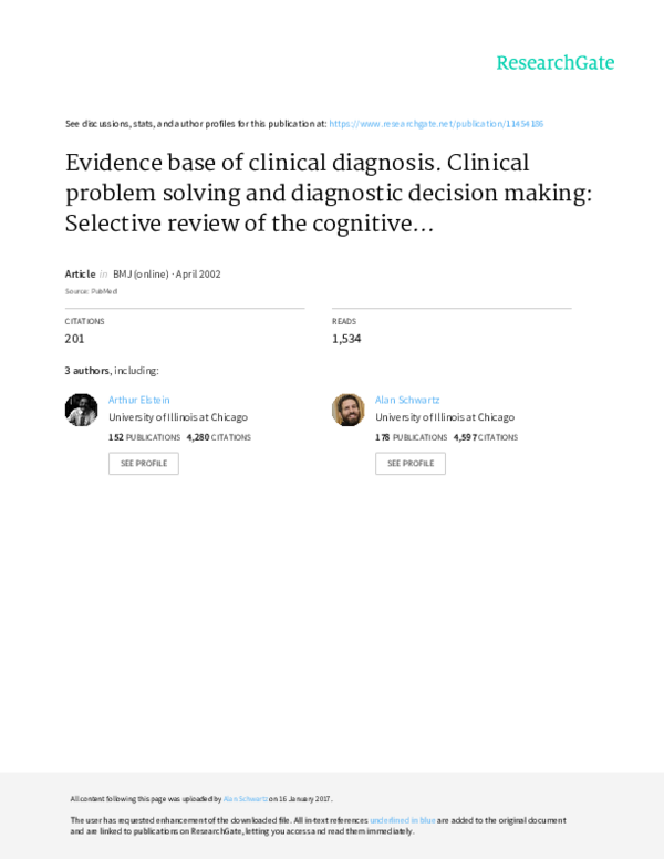 (PDF) Clinical problem solving and diagnostic decision making ...