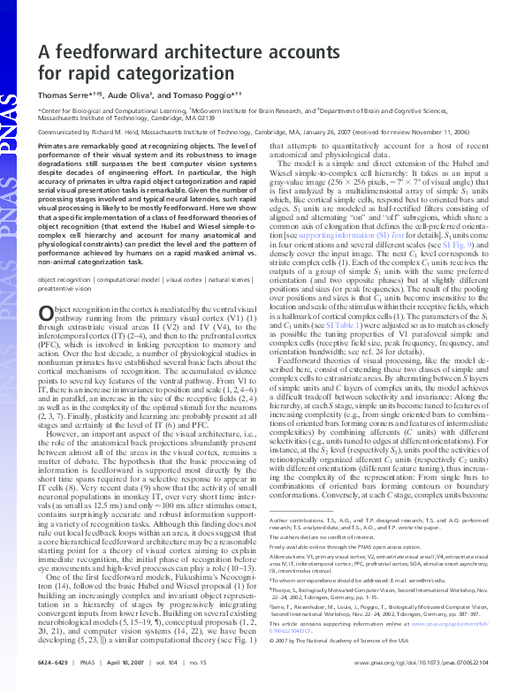 (PDF) A feedforward architecture accounts for rapid categorization