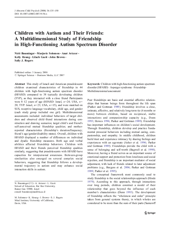 (PDF) Children with Autism and Their Friends: A Multidimensional Study ...