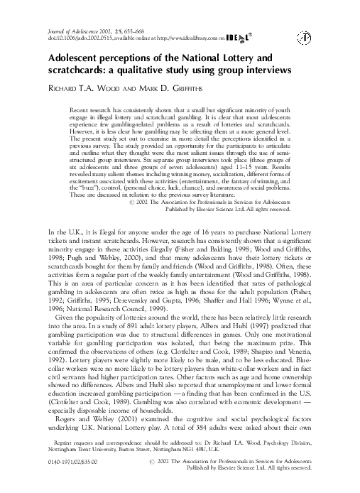 (PDF) Adolescent perceptions of the National Lottery and scratchcards ...