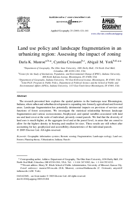 (PDF) Land use policy and landscape fragmentation in an urbanizing ...