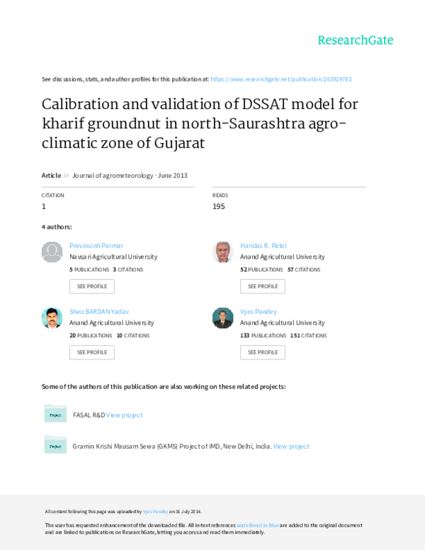(PDF) Calibration and validation of DSSAT model for kharif groundnut in north-Saurashtra agro ...