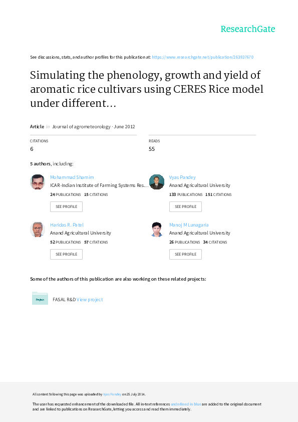 (PDF) Simulating the phenology, growth and yield of aromatic rice ...