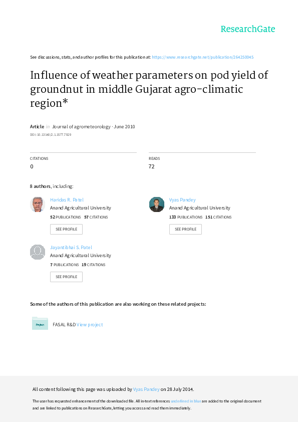 (PDF) Influence of weather parameters on pod yield of groundnut in middle Gujarat agro-climatic ...