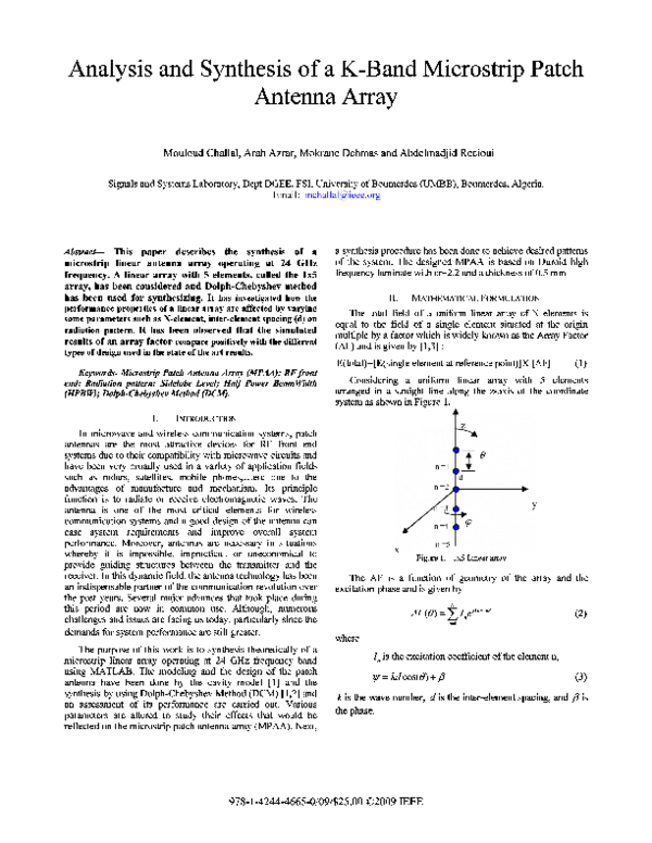 (PDF) Analysis and synthesis of a K-band microstrip patch antenna array