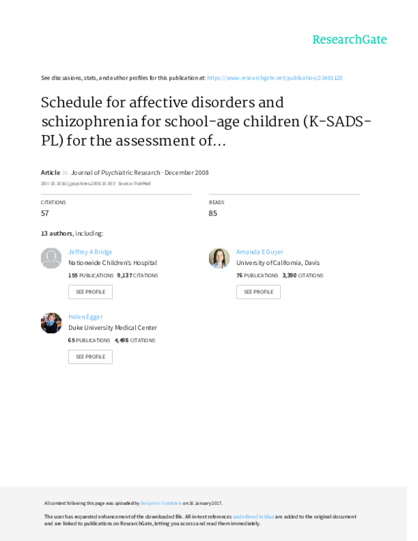 (PDF) Schedule for affective disorders and schizophrenia for school-age ...