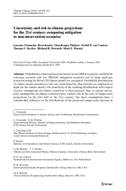 (PDF) Uncertainty and risk in climate projections for the 21st century ...