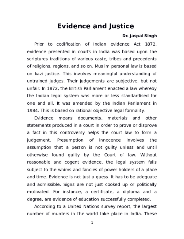 (DOC) Evidence and Justice DR JASPAL SINGH.docx