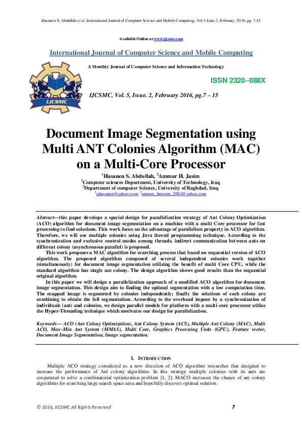 Pdf Document Image Segmentation Using Multi Ant Colonies Algorithm Mac On A Multi Core Processor