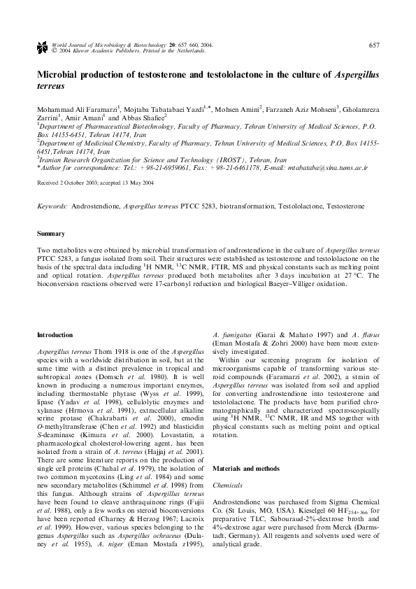 (PDF) Microbial production of testosterone and testololactone in the ...