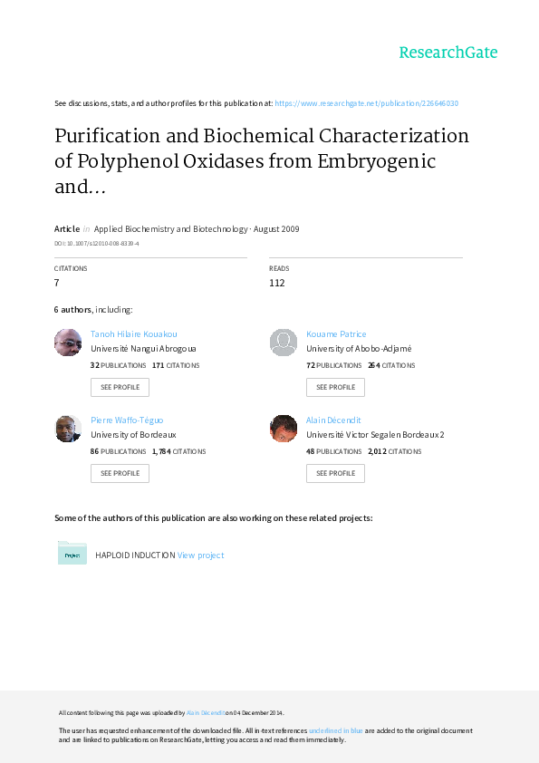 (PDF) Purification and biochemical characterization of extracellular laccase from the ascomycete ...
