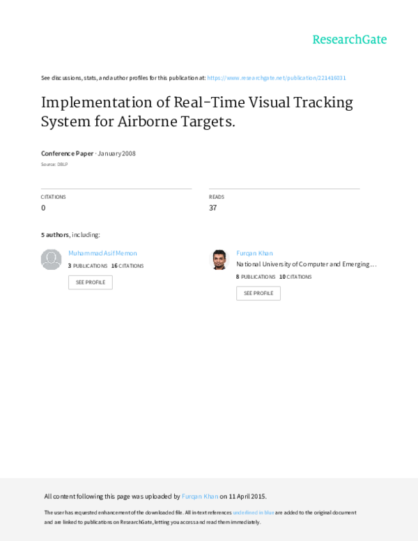 Pdf Implementation Of Real Time Visual Tracking System For Airborne Targets