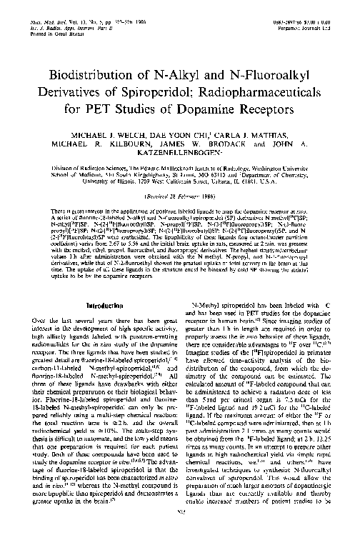 (PDF) Biodistribution of N-alkyl and N-fluoroalkyl derivatives of ...