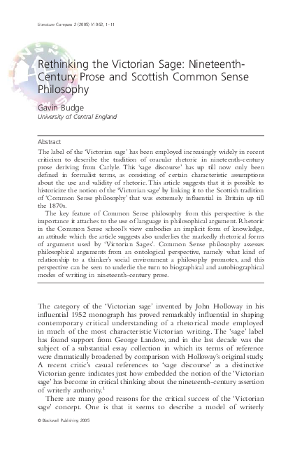 (PDF) Rethinking the Victorian Sage: Nineteenth‐Century Prose and ...