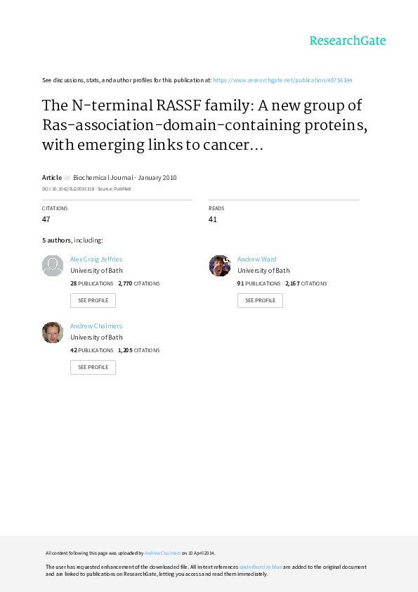 (PDF) The N-terminal RASSF family: a new group of Ras-association ...