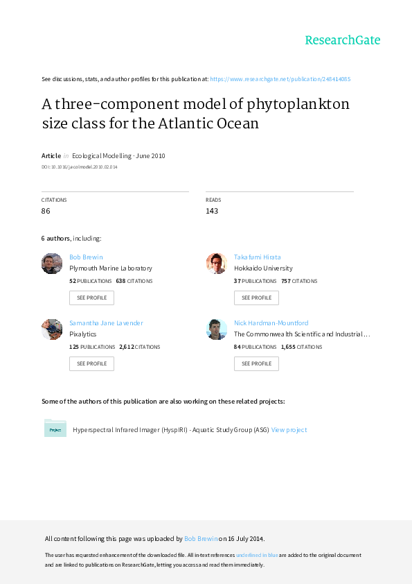 (PDF) A three-component model of phytoplankton size class for the ...