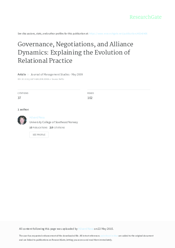 (PDF) Governance, negotiations, and alliance dynamics: explaining the ...