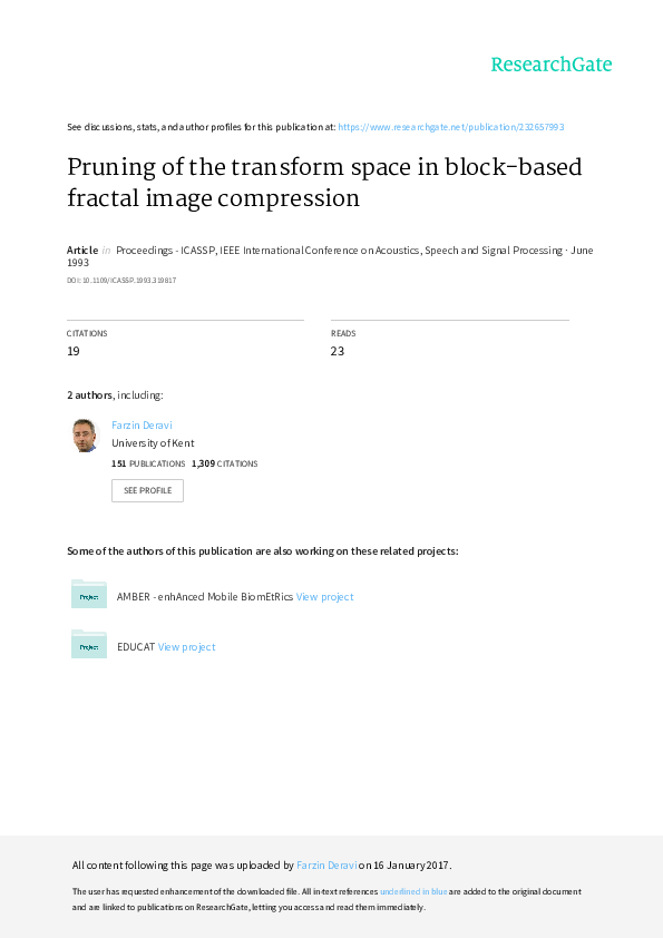 Pdf Pruning Of The Transform Space In Block Based Fractal Image Compression