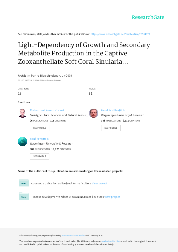 (PDF) Light-Dependency of Growth and Secondary Metabolite Production in the Captive ...