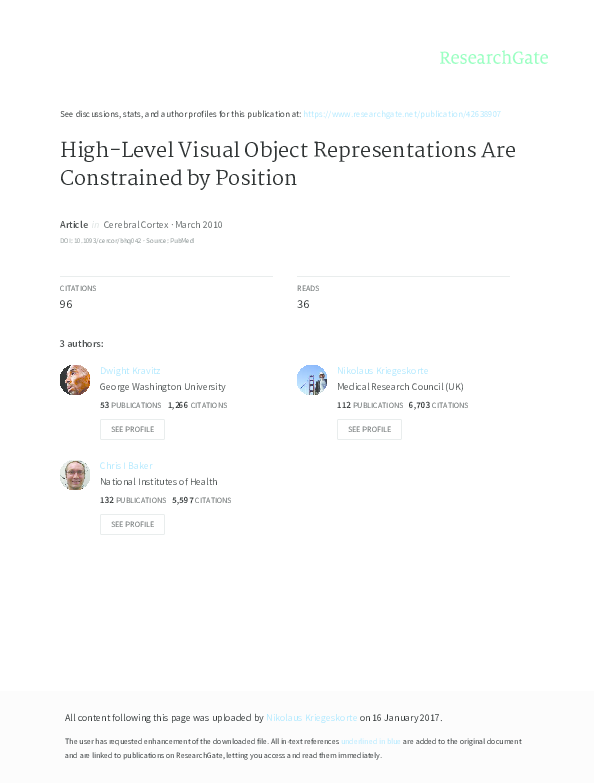 (PDF) High-level visual object representations are constrained by position