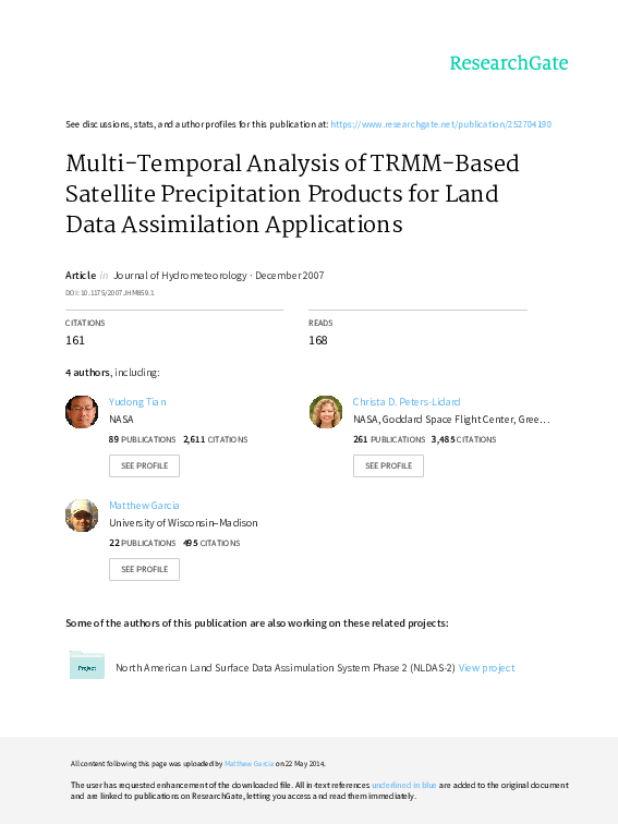 Pdf Multitemporal Analysis Of Trmm Based Satellite Precipitation Products For Land Data