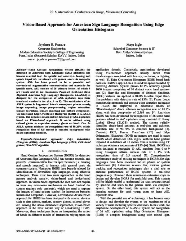 (PDF) Vision-Based Approach for American Sign Language Recognition ...