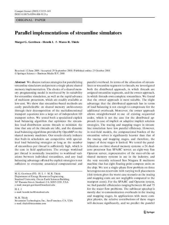 (PDF) Parallel implementations of streamline simulators | Henrik T Loef - Academia.edu