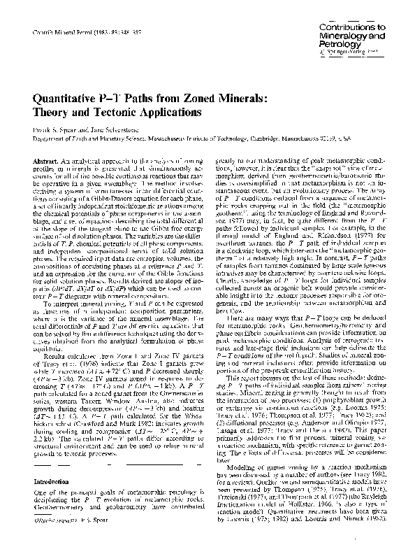 (PDF) Quantitative PT paths from zoned minerals: theory and tectonic applications